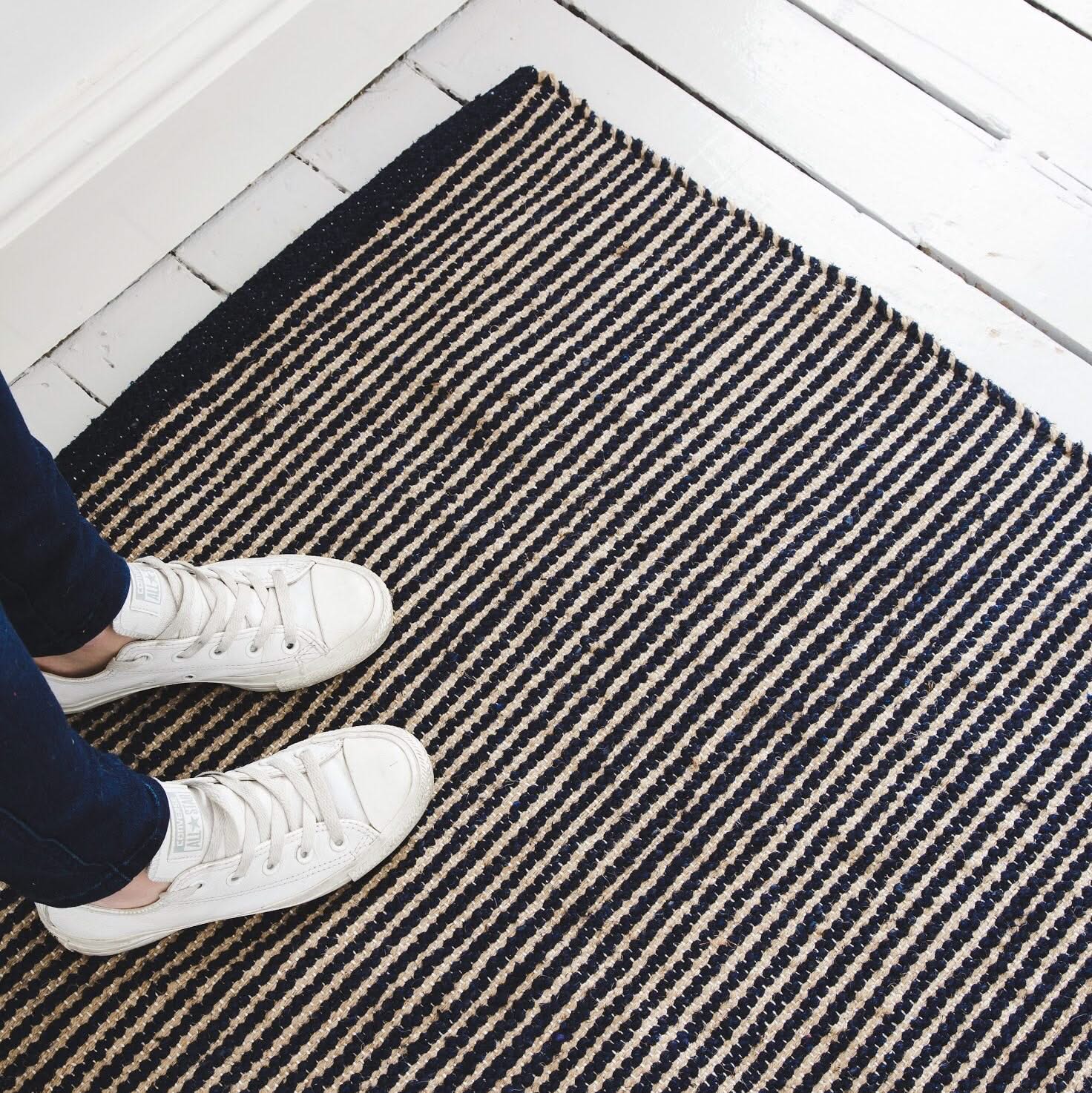 Biret Blue Stripe Jute Rug : Jord Home Scandi Jute Rugs